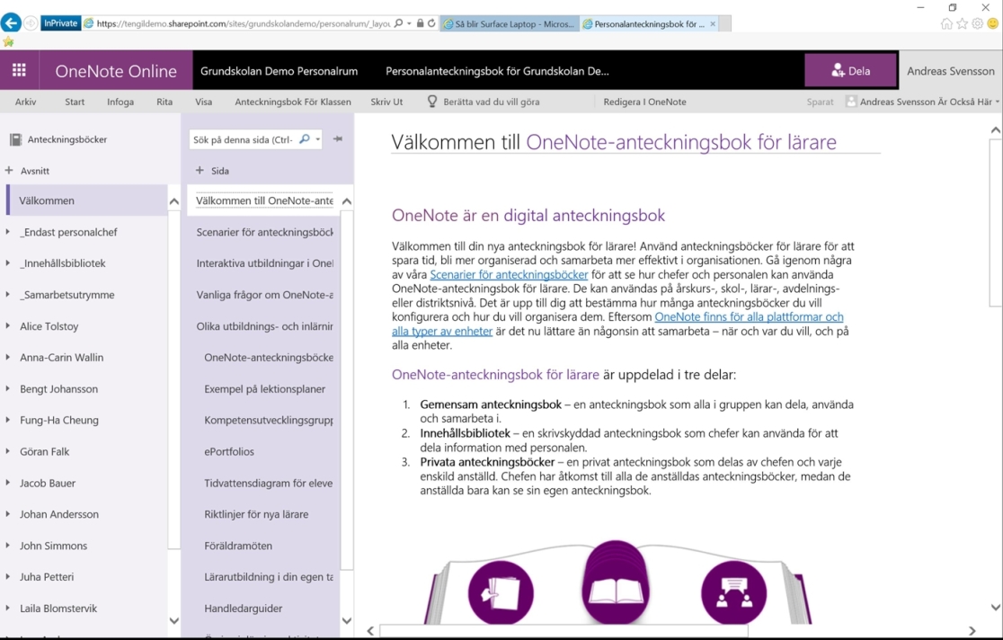 Office 365-app OneNote Staff Notebook - Eventful